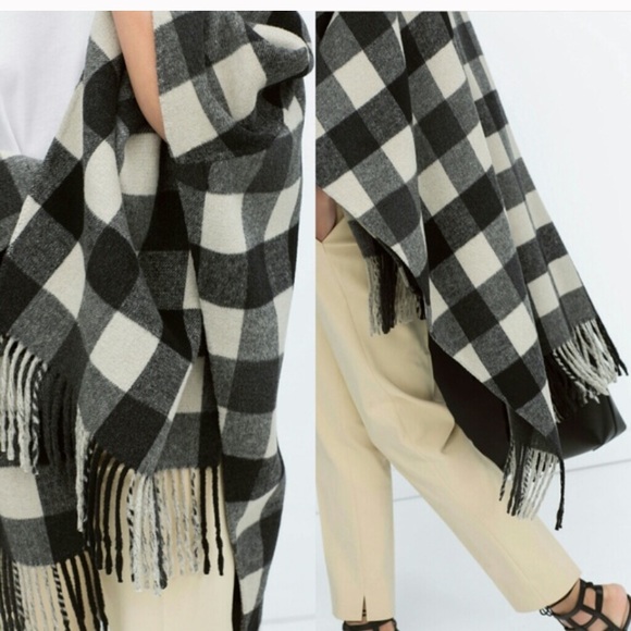 Zara | Jackets & Coats | Zara Checked Poncho | Poshmark